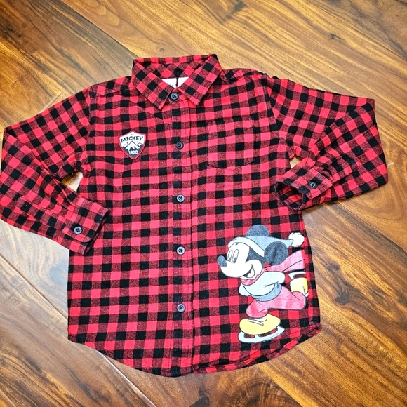 Disney | Shirts & Tops | Disney Mickey 928 Boys Red Black Plaid Cotton ...